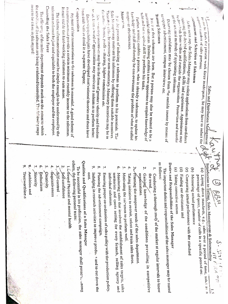 Sales Management Notes | PDF