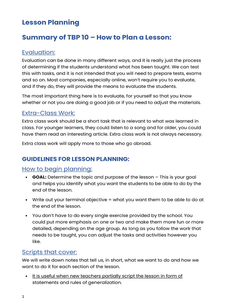 Lesson Planning Class Notes - Part 2 | PDF | Lesson Plan | Teachers