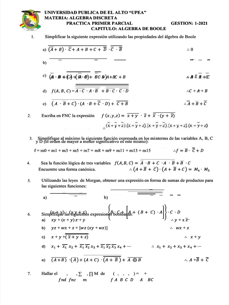 PDF Practica Algebra de Boole 2021 Compress | PDF | Teaching Methods & Materials