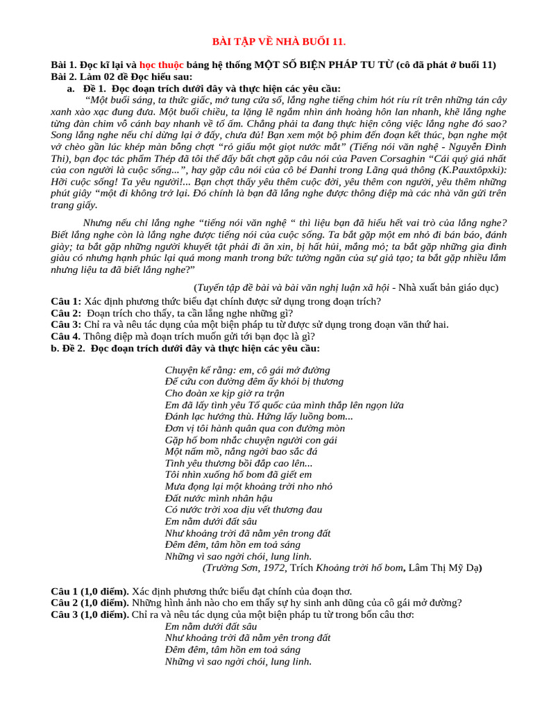 BÀI TẬP VỀ NHÀ BUÔI 11 | PDF