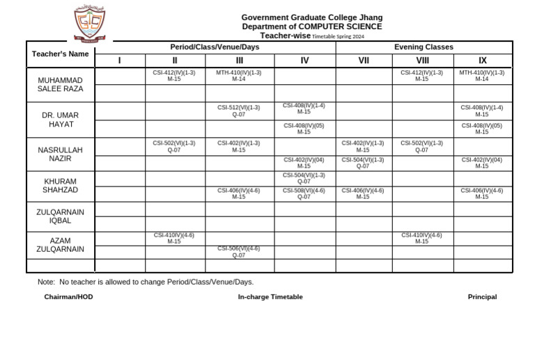 Computer Science Evening Classes Timetable Spring 2024 | PDF