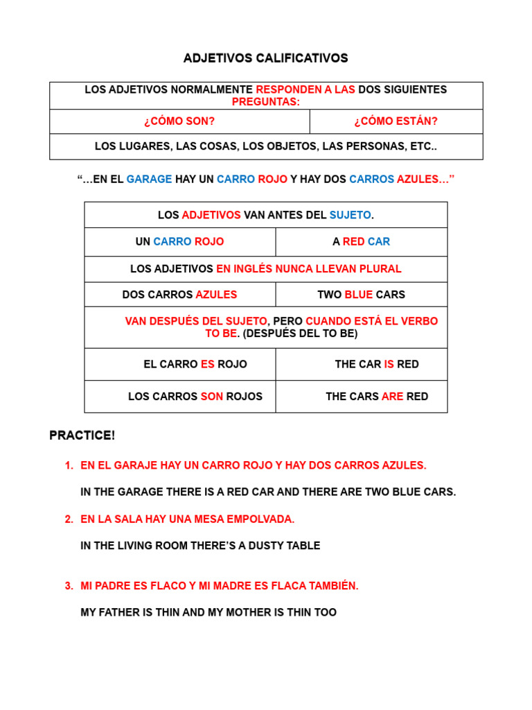 Adjetivos Calificativos para Carros | PDF