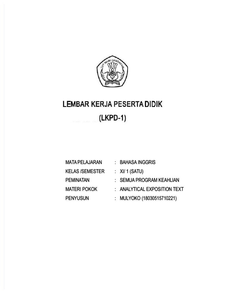 Pdf 1 Lkpd Analytical Exposition Kelas Xi Mulyoko Compress Pdf