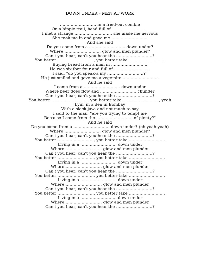 "Down Under" Lyrics Analysis | PDF