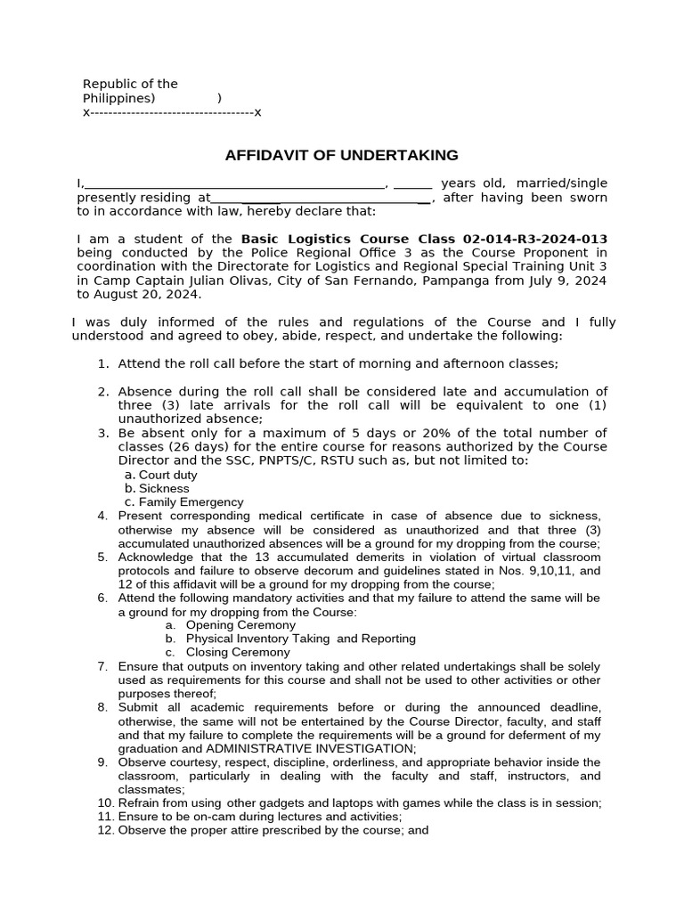 Affidavit of Undertaking DL | PDF | Affidavit | Justice