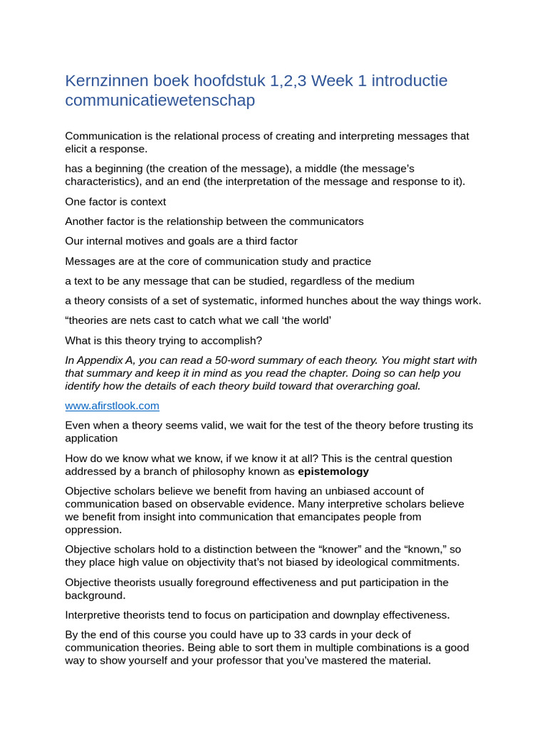 Kernzinnen ICW Hoofdstuk 1 | PDF | Theory | Communication