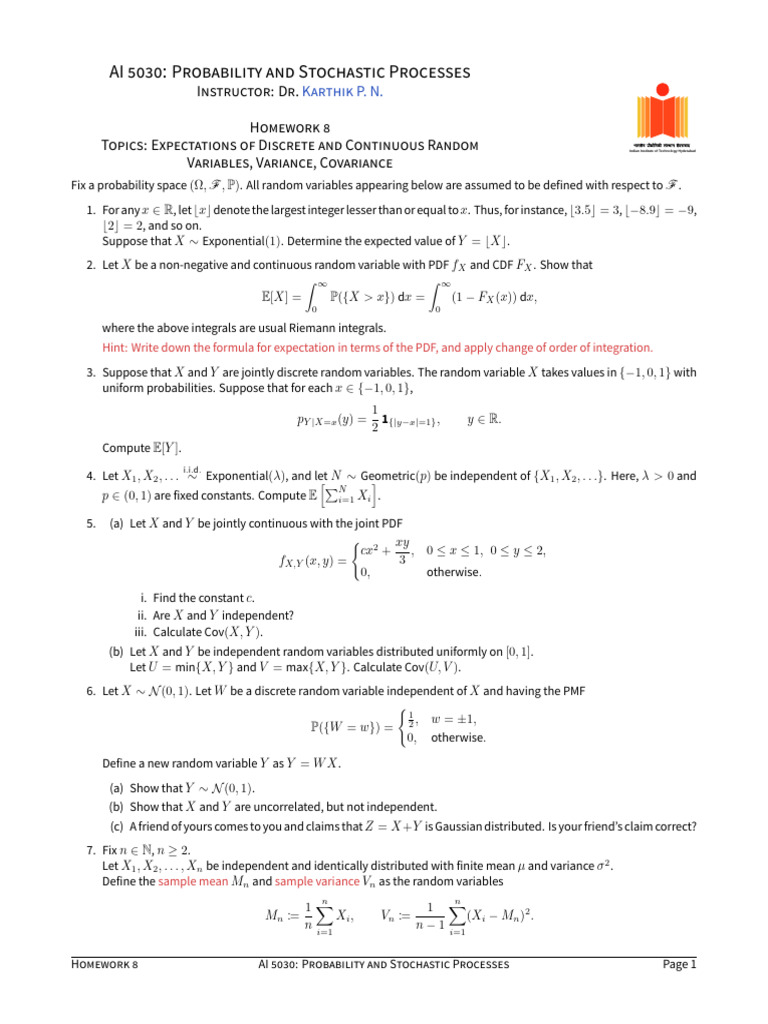 AI5030 Homework 08 | PDF | Probability Distribution | Probability Density Function