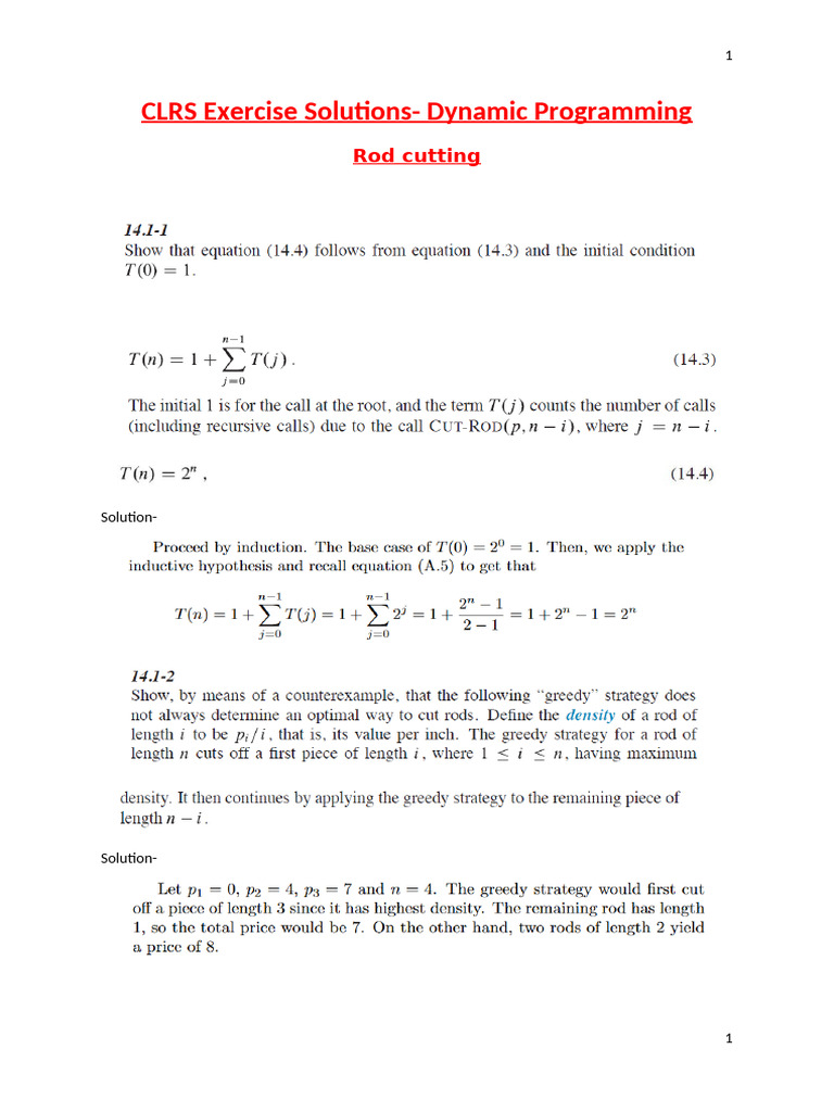 Dynamic Programming - Clrs - Solution | PDF