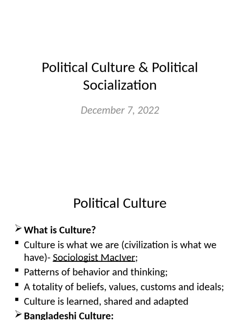 Political Culture and Socialization Overview | PDF | Socialization ...