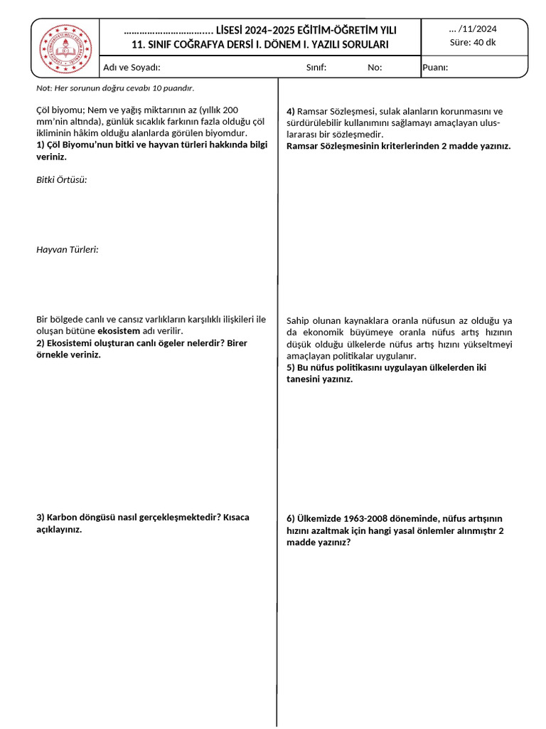 11-sinif-1-donem-1-yazili-2024-2025 | PDF