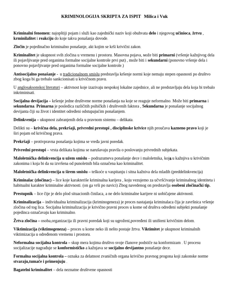 Kriminologija - Skripta Za Ispit | PDF