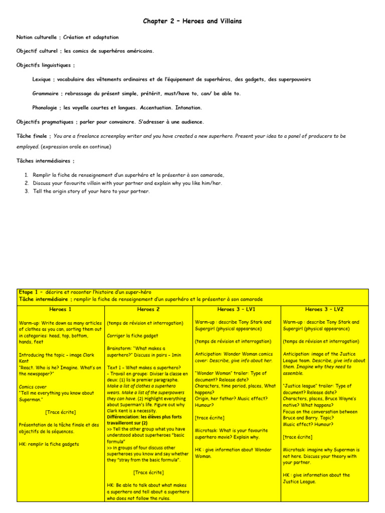 Plan de Séquence - Heroes and Villans | PDF | Superman | Superheroes