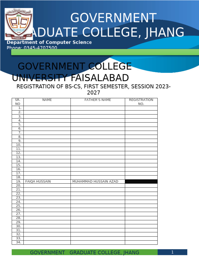 Government Graduate College, Jhang | PDF