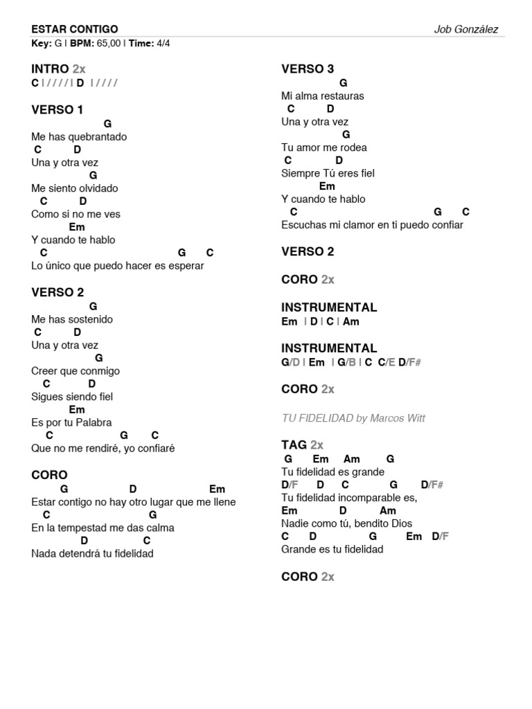 Acordes y Letra de "Estar Contigo" | PDF