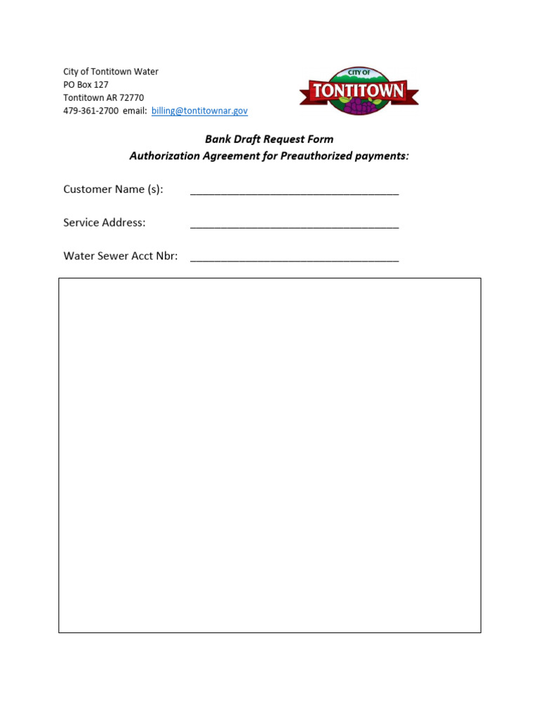 Tontitown Water Bank Draft Form | PDF | Finance & Money Management | Law