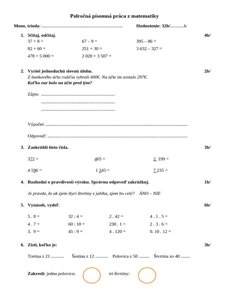 Polročná Písomná Práca Z Matematiky | PDF