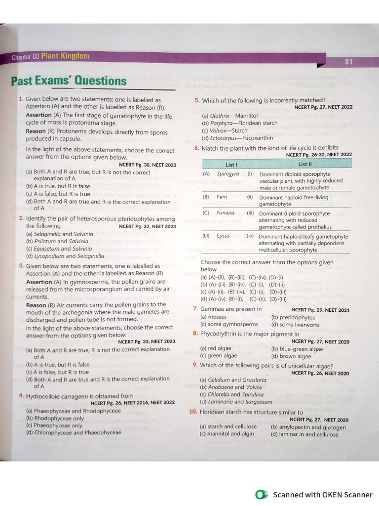 Plant Kingdom MCQ | PDF