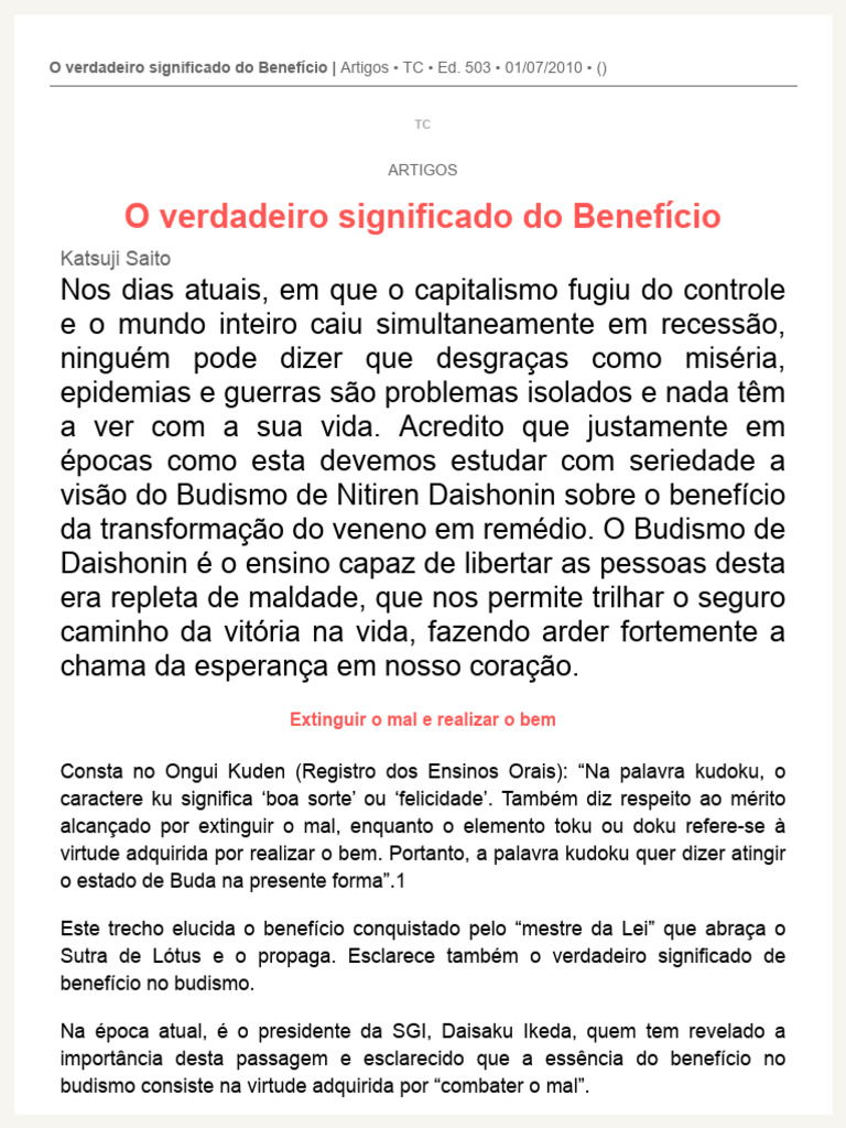O Verdadeiro Significado Do Beneficio | PDF | Carma | Bodisatva