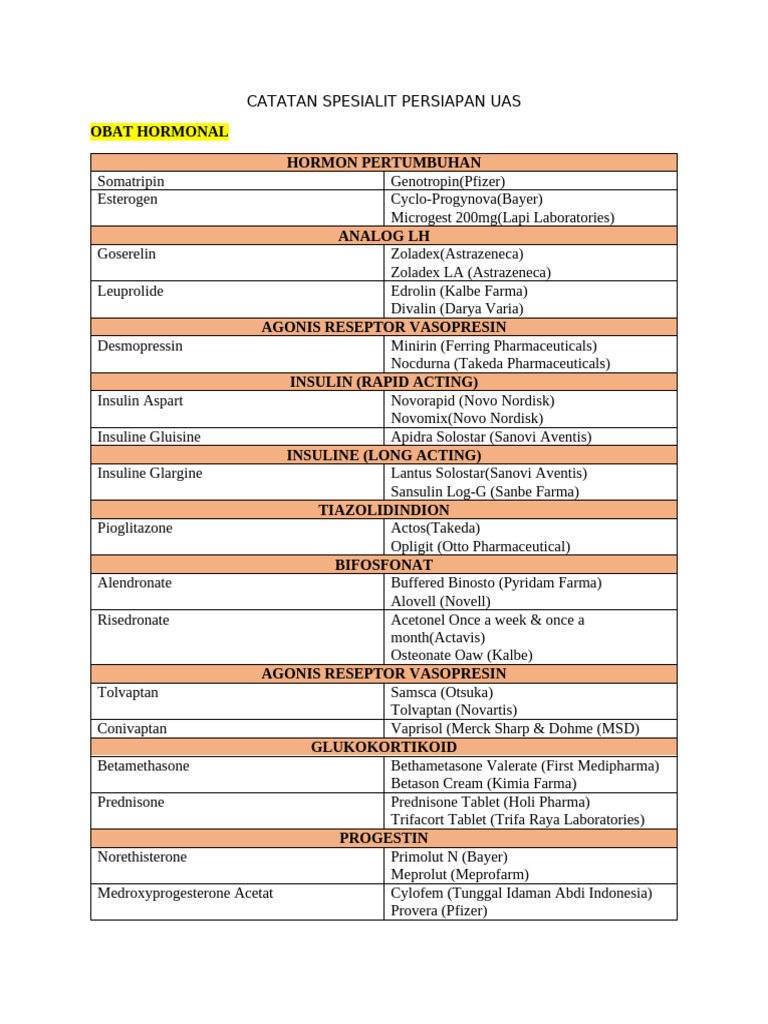 Catatan Spesialit Obat Hormonal Week 11 | PDF | Drugs | Endocrine System