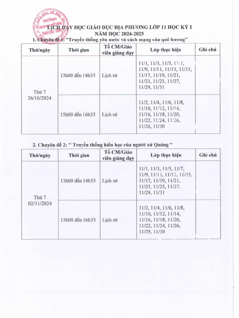 Lich Hoc GD DP 11 Hki | PDF