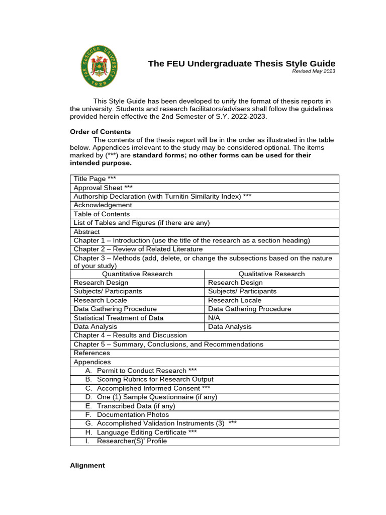 FEU Thesis Style Guide 2023 | PDF | Thesis | Data