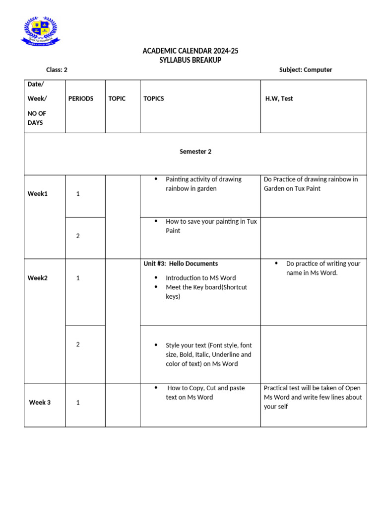 Computer Grade 2 Semester 2 | PDF | Microsoft Word | Text