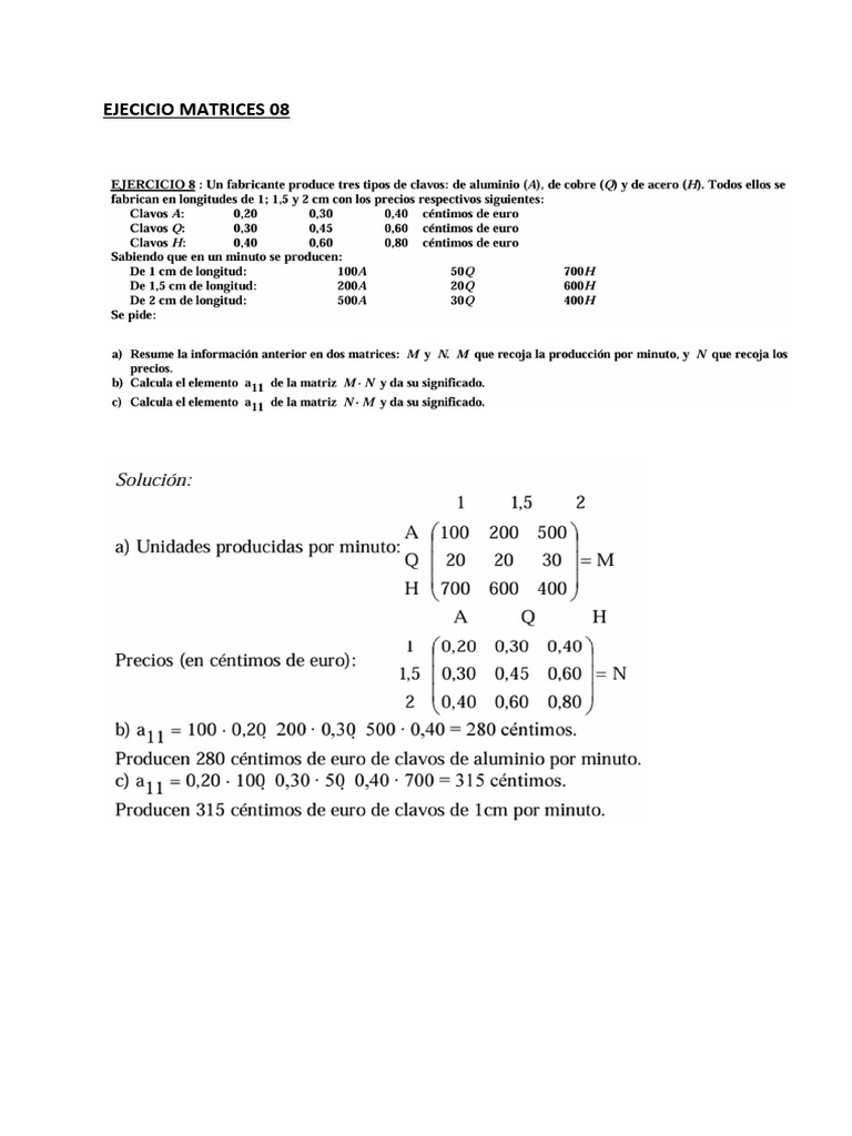 Matrices Ejercicio 8 | PDF