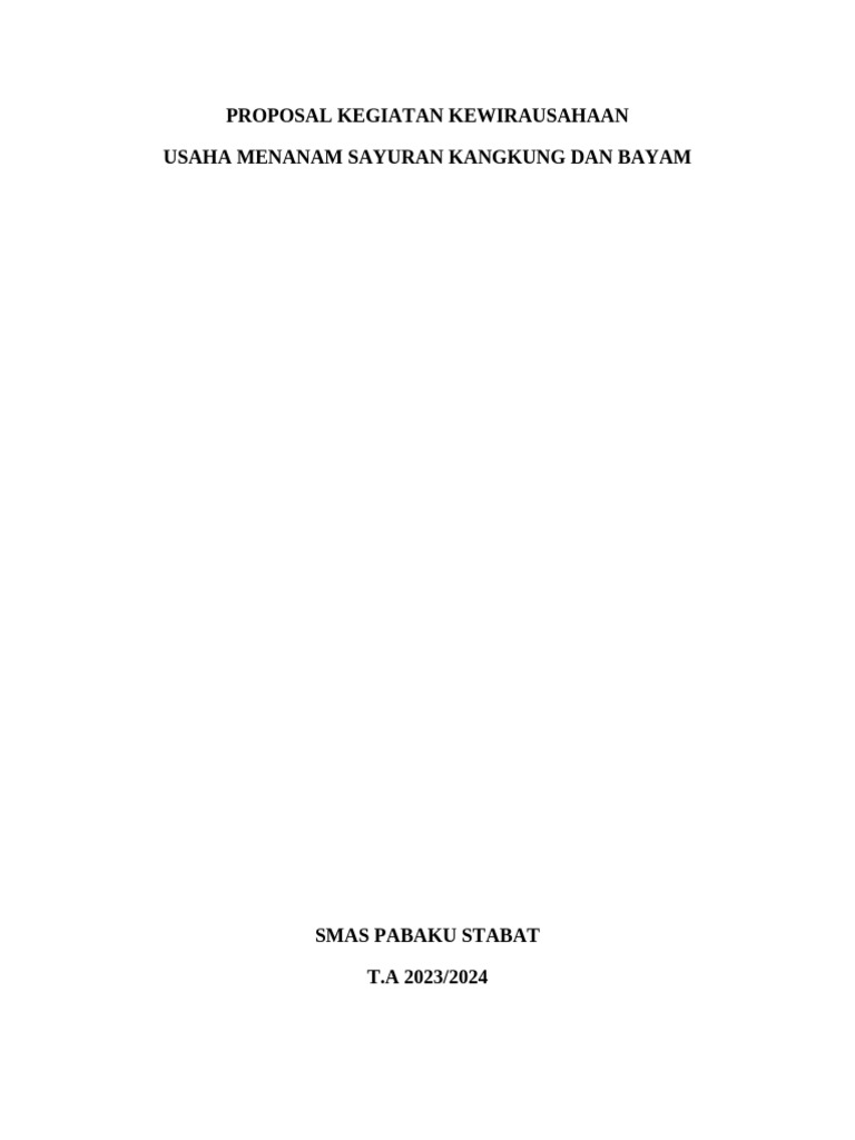 Proposal Kewirausahaan Sayuran SMAS Pabaku | PDF | Bisnis