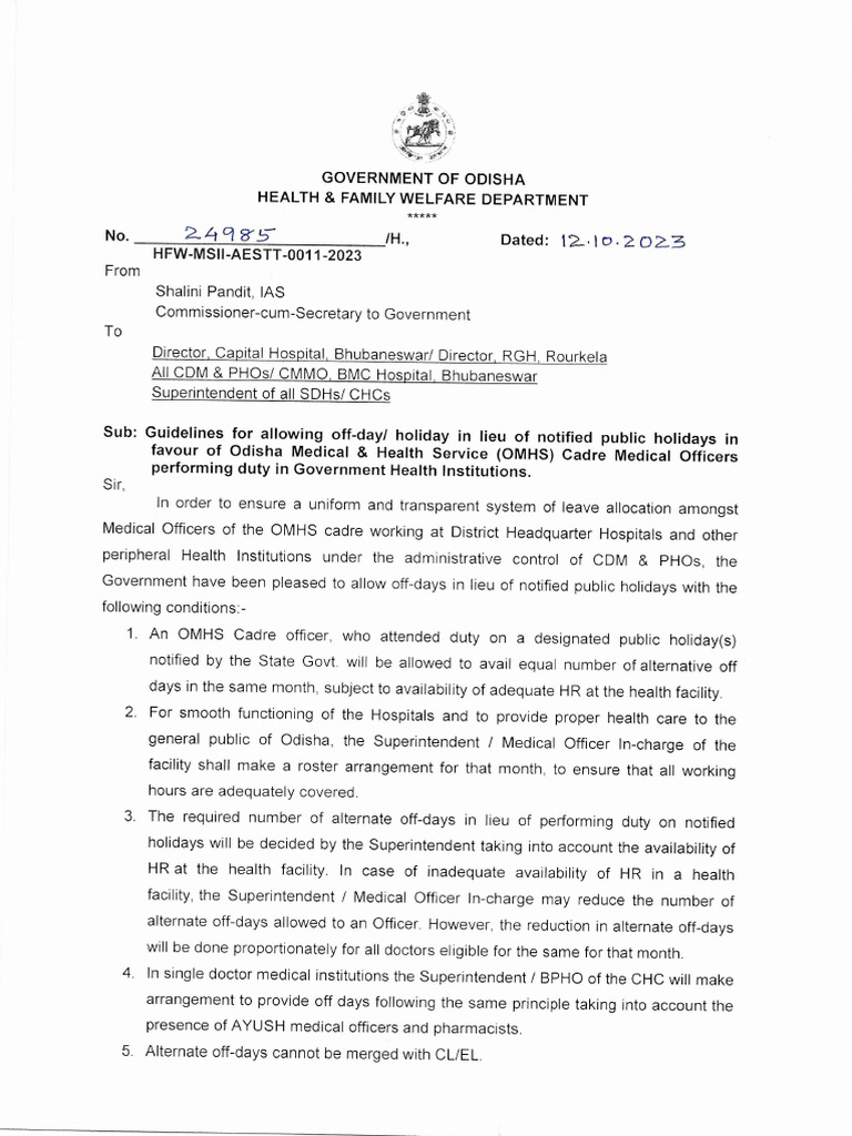 OMHS Cadre Holiday Guidelines 2023 | PDF | Government | Health Care