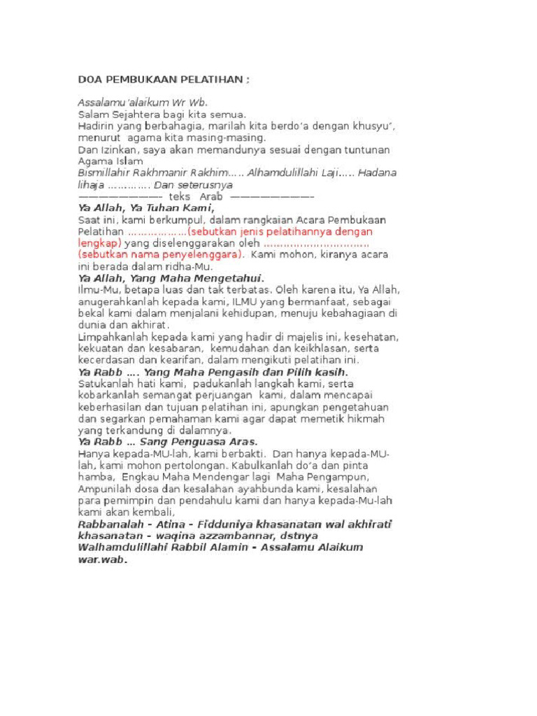 Doa Pelatihan Darmani | PDF