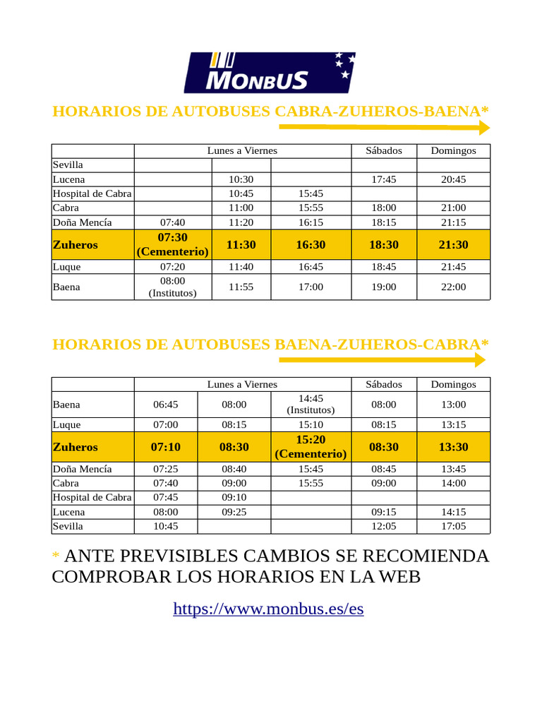 Horarios Autobuses Monbus | PDF