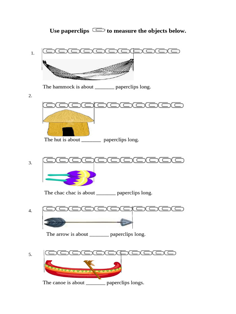 Use Paperclips To Measure The Objects Below | PDF | Foreign Language ...
