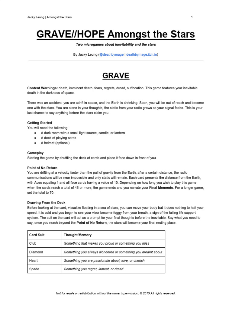 Amongst The Stars - Text Only | PDF | Card Games | Playing Cards