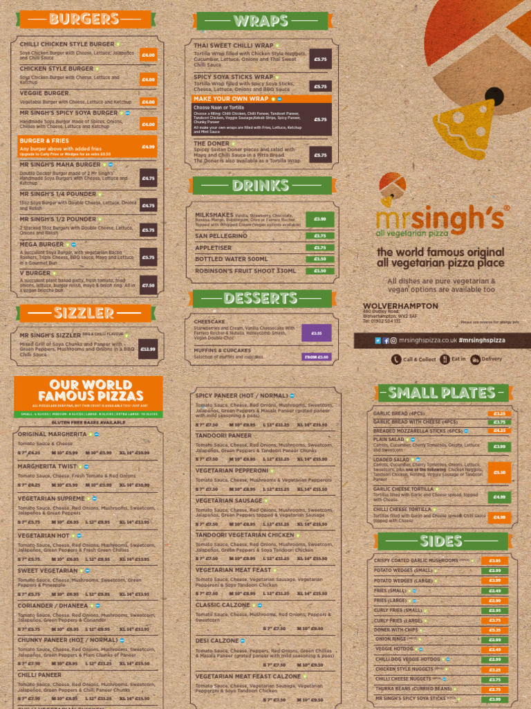 Vegetarian Pizza and Burger Menu | PDF | Hamburgers | Hot Dog