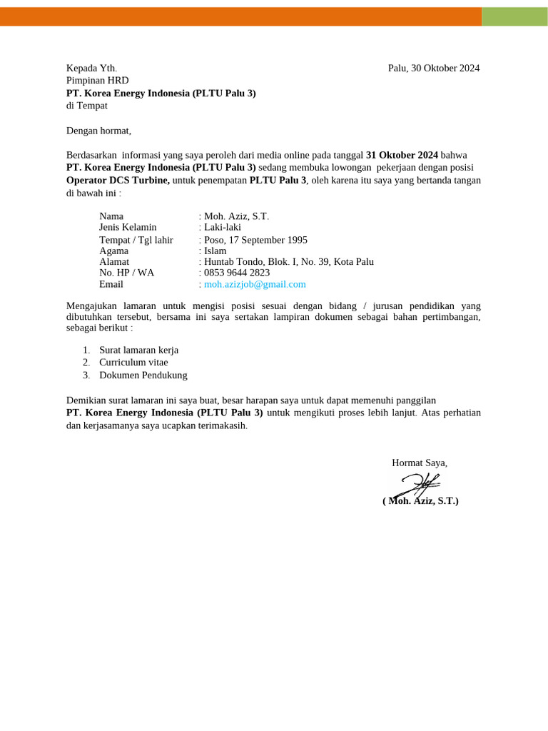 Moh. Aziz (Surat Lamaran) | PDF