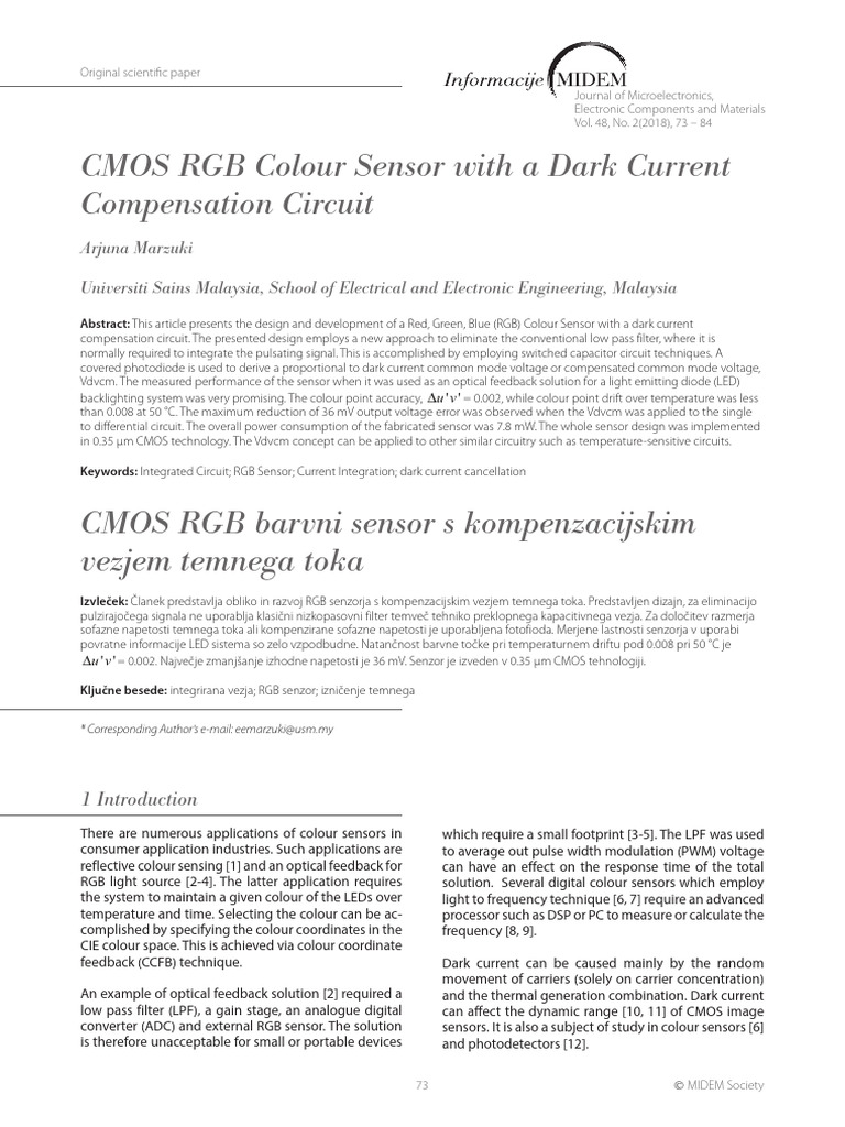 CMOS RGB Colour Sensor with a Dark Current | PDF | Amplifier | Analog ...