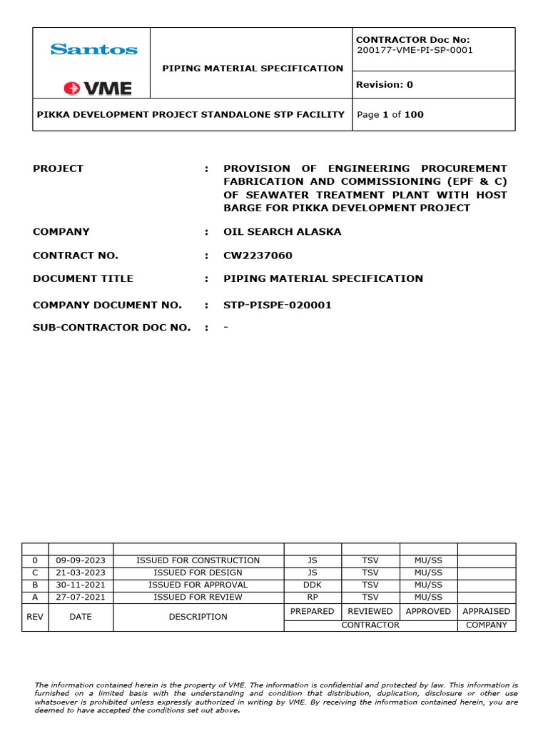 Pikka STP Piping Material Specs | PDF | Pipe (Fluid Conveyance) | Valve