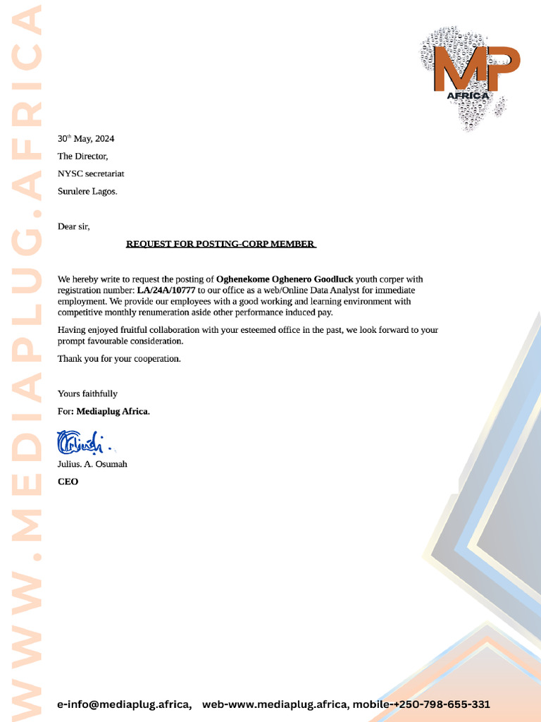 Nysc Posting Letter | PDF