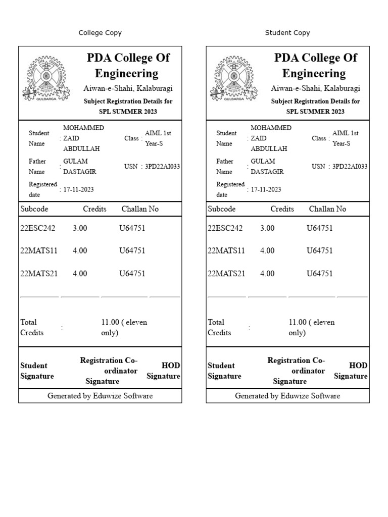 Studentwise Reg Report Individual | PDF