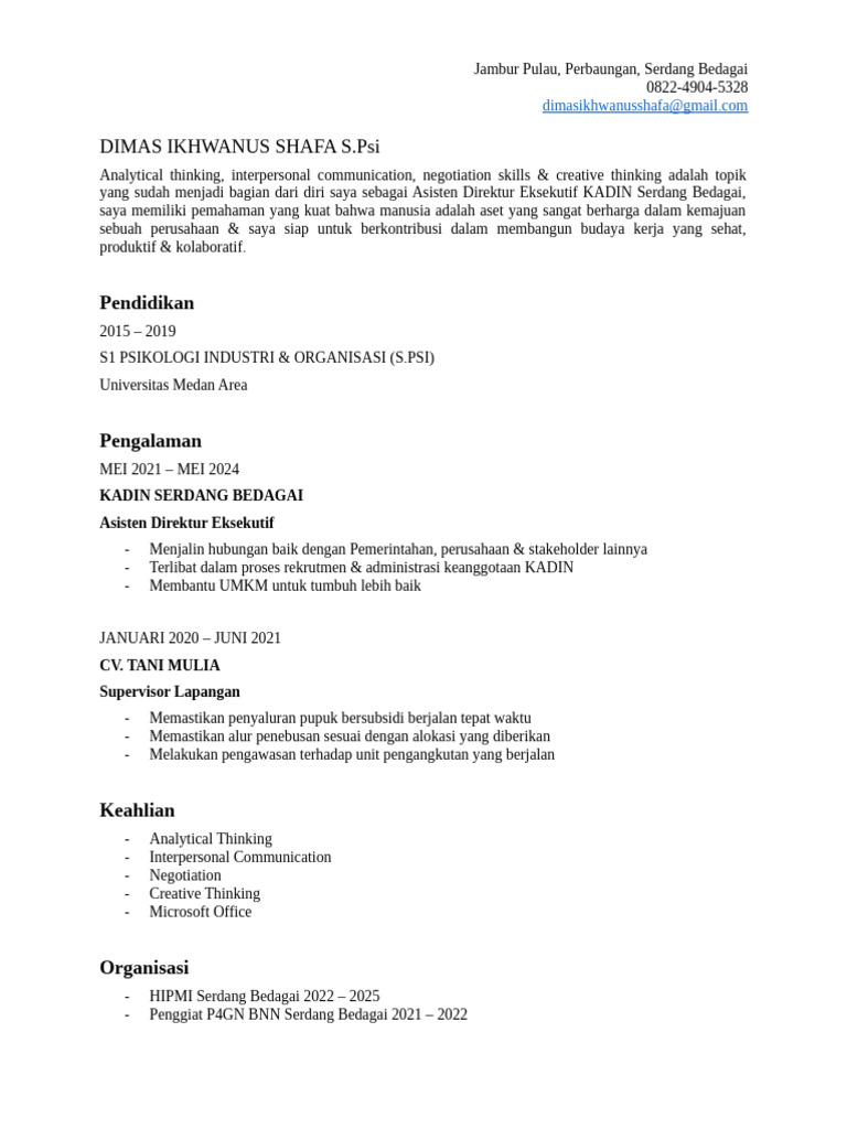 CV Dimas Ikhwanus Shafa | PDF