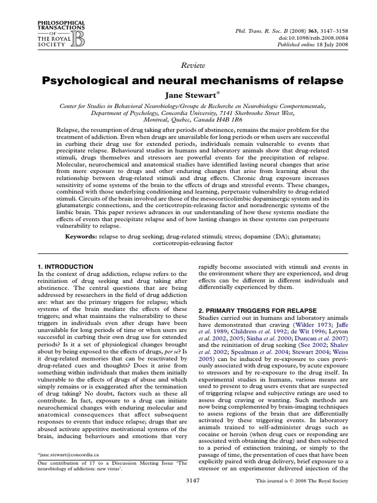 Psychologiacal and Neural Mechanisms of Relapse | PDF | Relapse ...