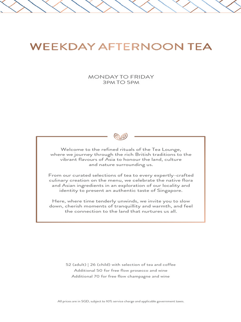 Tea Lounge WEEKDAY AFTERNOON TEA MENU (WEB) | PDF | Tea | Coffee