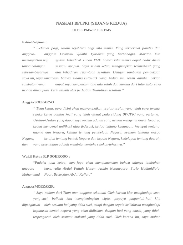 Naskah Sidang Bpupki Kedua | PDF