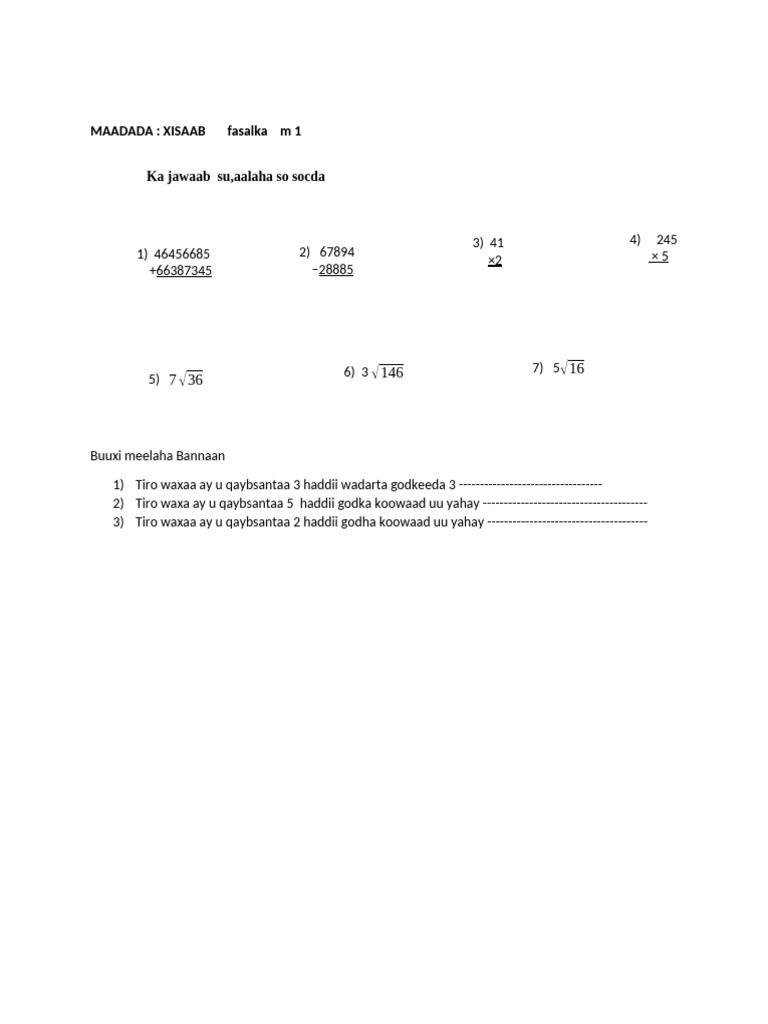 Xisaab M 1 | PDF