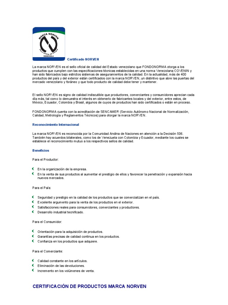 NORVEN | PDF | Calidad (comercial) | Marca