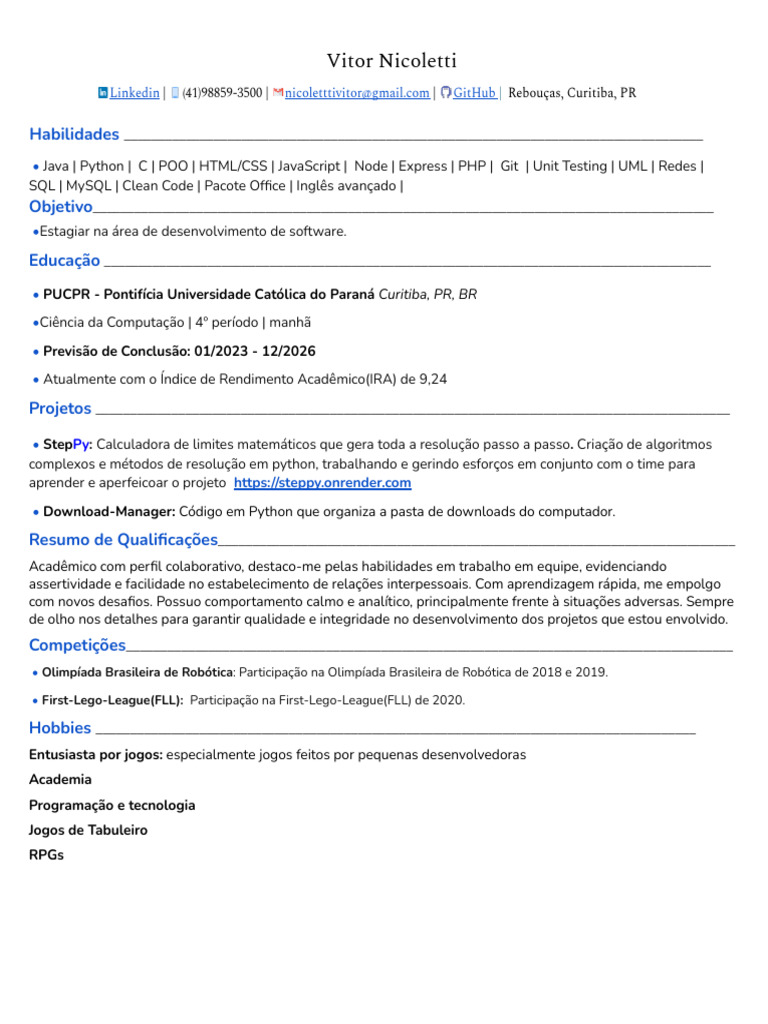 Curriculo Vitor Nicoletti | PDF | Arte