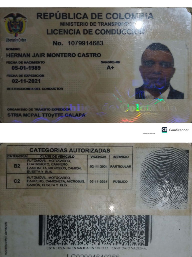 Licencia y Cedula Del Conductor Hernan Montero | PDF
