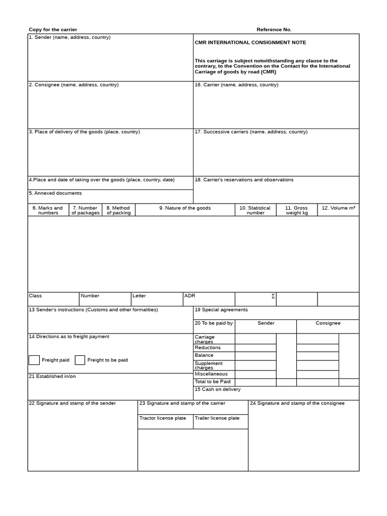 CMR Consignment Note | PDF | Cargo | Consignee