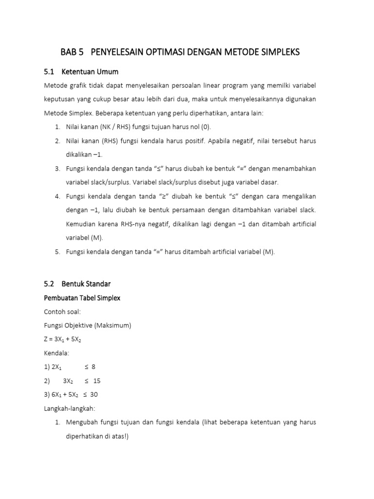 Contoh Dan Latihan Soal Metode Simpleks | PDF