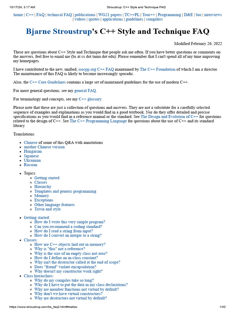 Stroustrup - C++ Style and Technique FAQ | PDF | C++ | Class (Computer Programming)